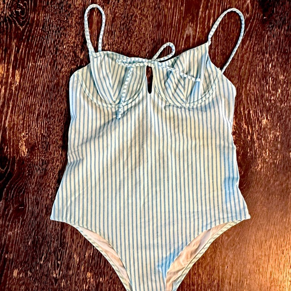 Zara | Swim | Zara Teal One Piece Underwire Striped Blue Bathing Suit ...